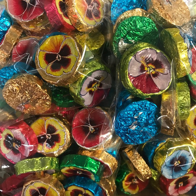 Pansies, Foiled Milk Chocolate – Cape Cod Chocolatier